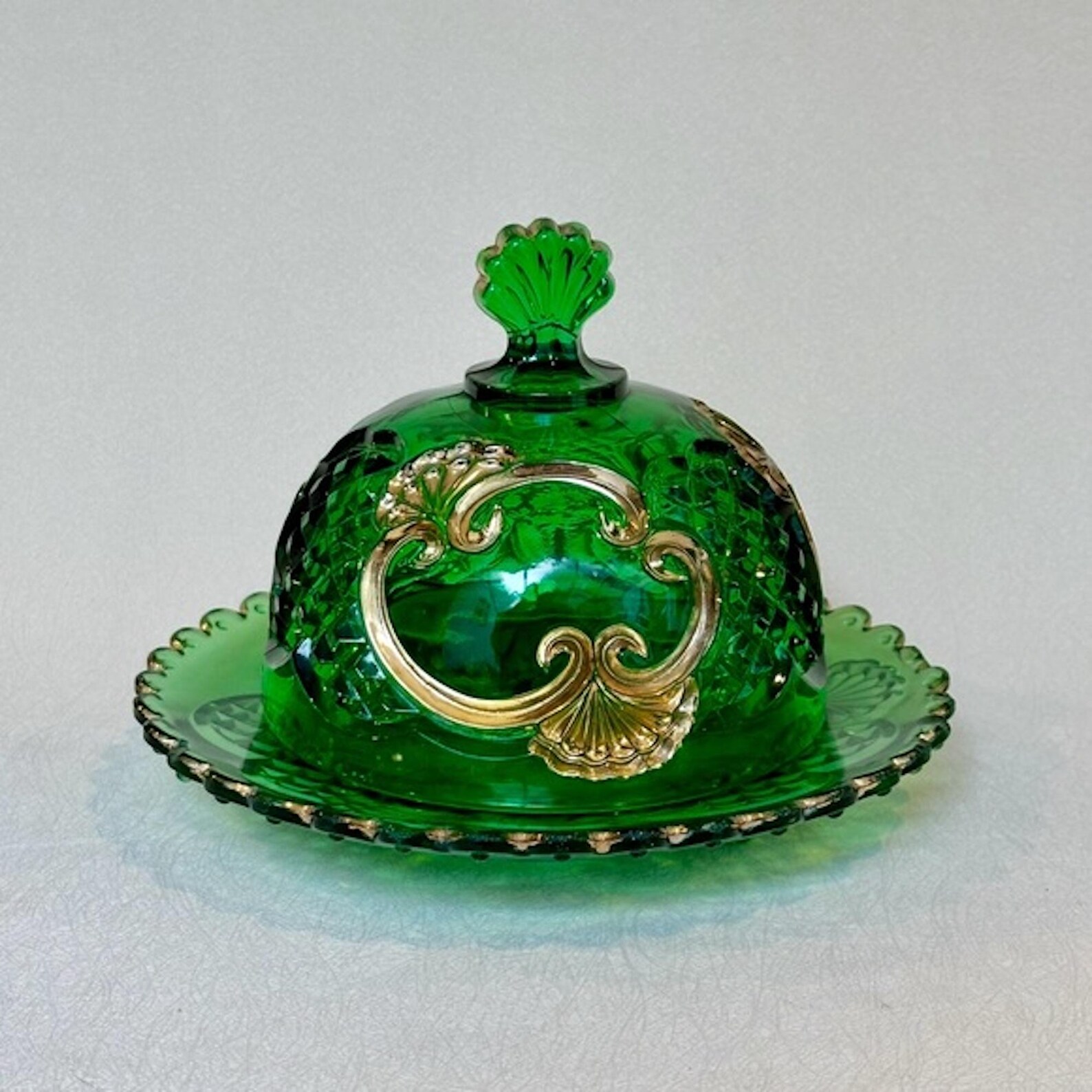 Antique 1897 EAPG Riverside Glass Croesus Pattern Emerald Green & Gold ...