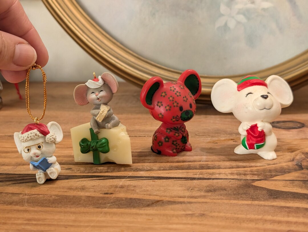 Vintage Christmas 80s Ornaments Lot Hallmark Calico Christmas Mouse ...