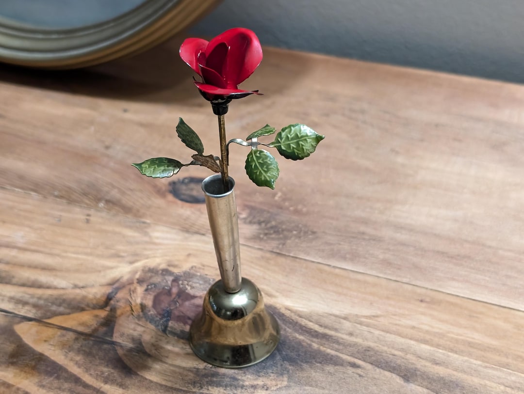 Vintage Brass Bell Metal Red Rose Flower Metal Bell Bud Vase - Etsy