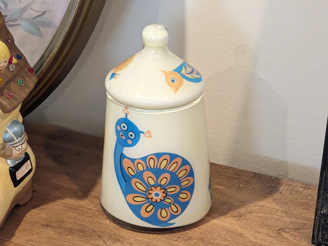 70s Retro Painted Glass Canister Animal Snail Parrot Fish - Etsy