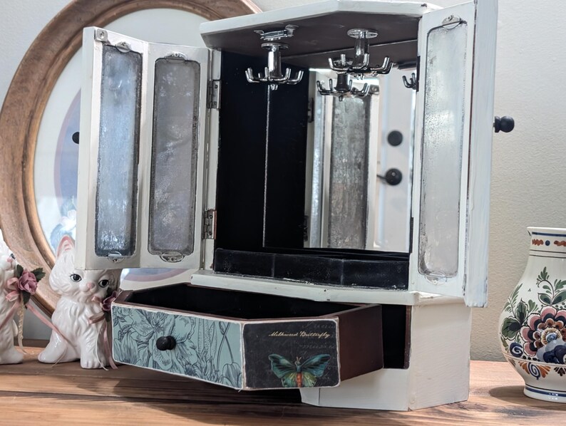 Jewelry Box Refurbished Boho Handpainted Farmhouse Distressed Cabinet ...