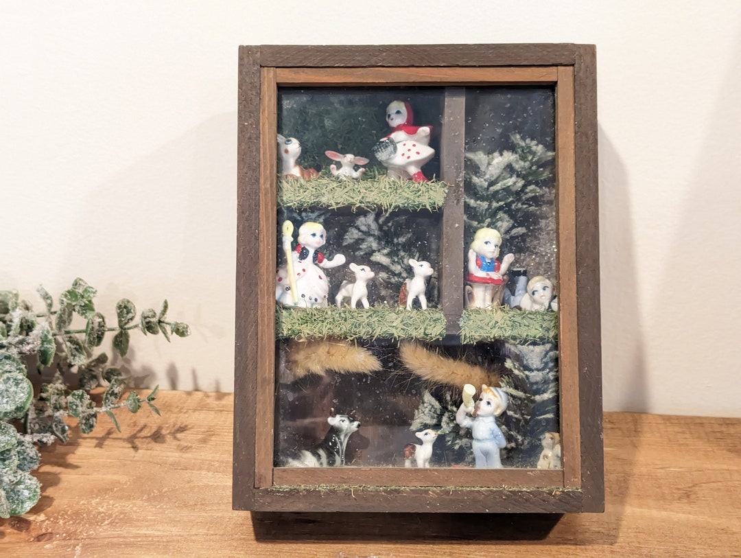 Vintage Shadow Box Live in the Forest Box Deer Girls and Boys With ...
