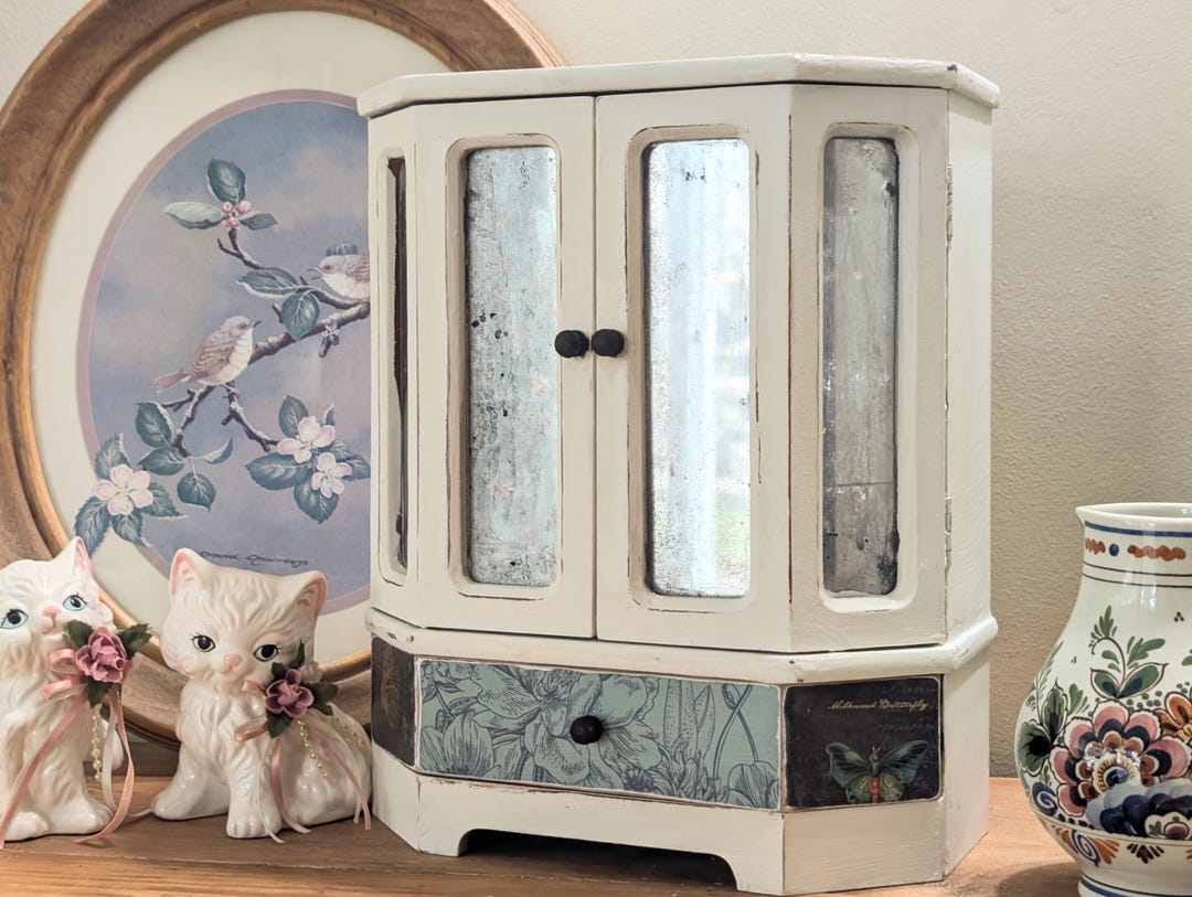 Jewelry Box Refurbished Boho Handpainted Farmhouse Distressed Cabinet ...