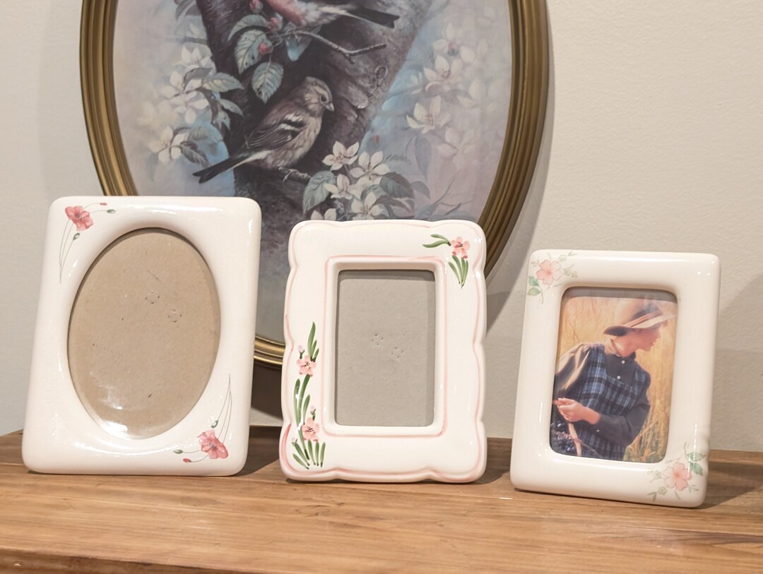 Vintage 90s Ceramic Picture Frame Hand Painted Flowers Porclalain 80s ...