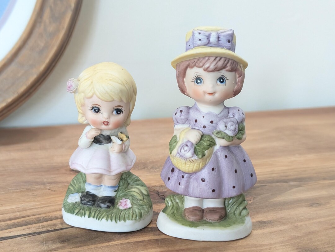 Vintage Kitsch Girls' Figurines Set of 2 Girl Figurine With Butterfly ...