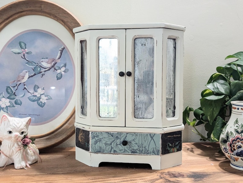 Jewelry Box Refurbished Boho Handpainted Farmhouse Distressed Cabinet ...