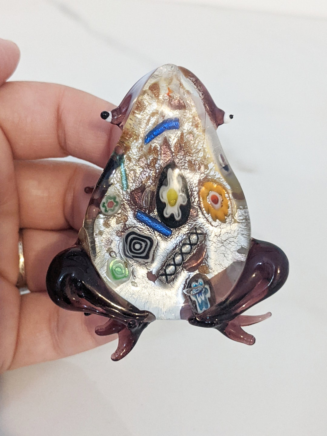 Vintage Murano Art Glass Frog Millefiori Sculpture Purple Miniature ...