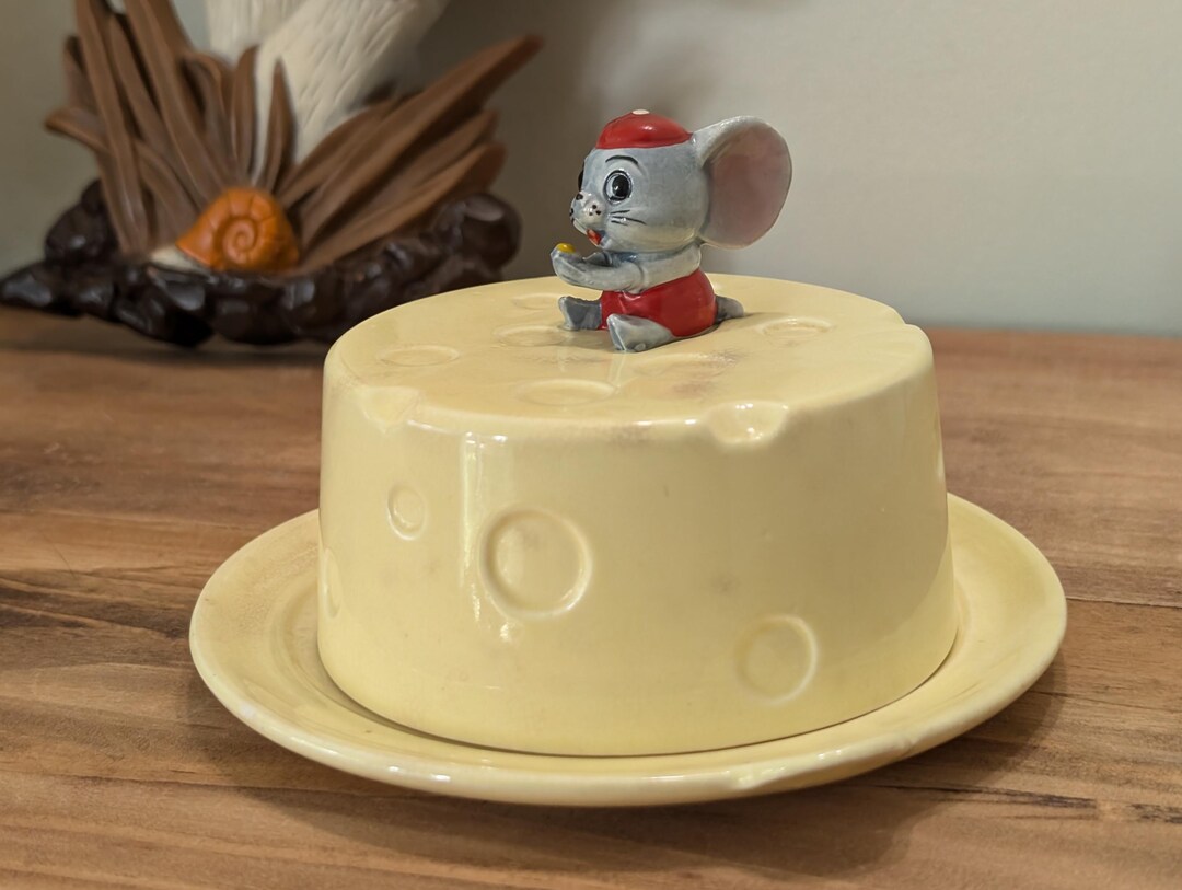Vintage Ceramic Cheese Butter Dish Anthropomorphic Mouse on Cheese ...