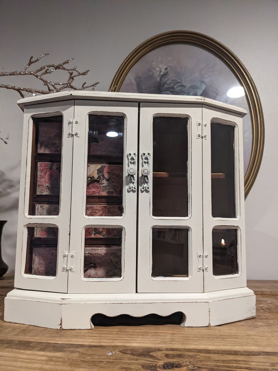 Farmhouse Jewelry box handpainted boho distressed jewelry armoire cabinet drawer chest jewelry organizer mother day gift vintage jewelry box Etsy