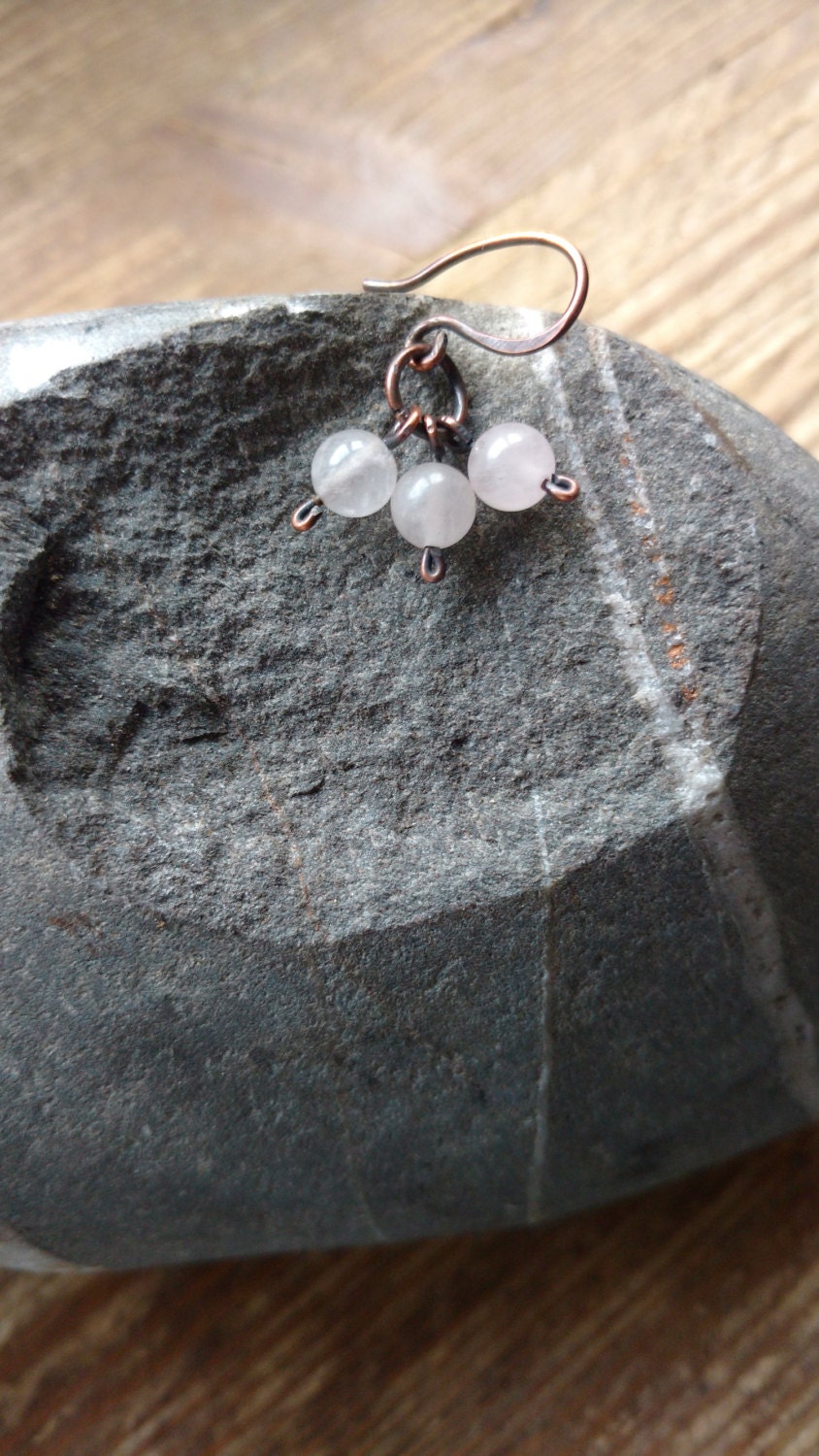 Rose Quartz Triple Drop Earrings Copper, Rose Quartz Earrings, Pink ...