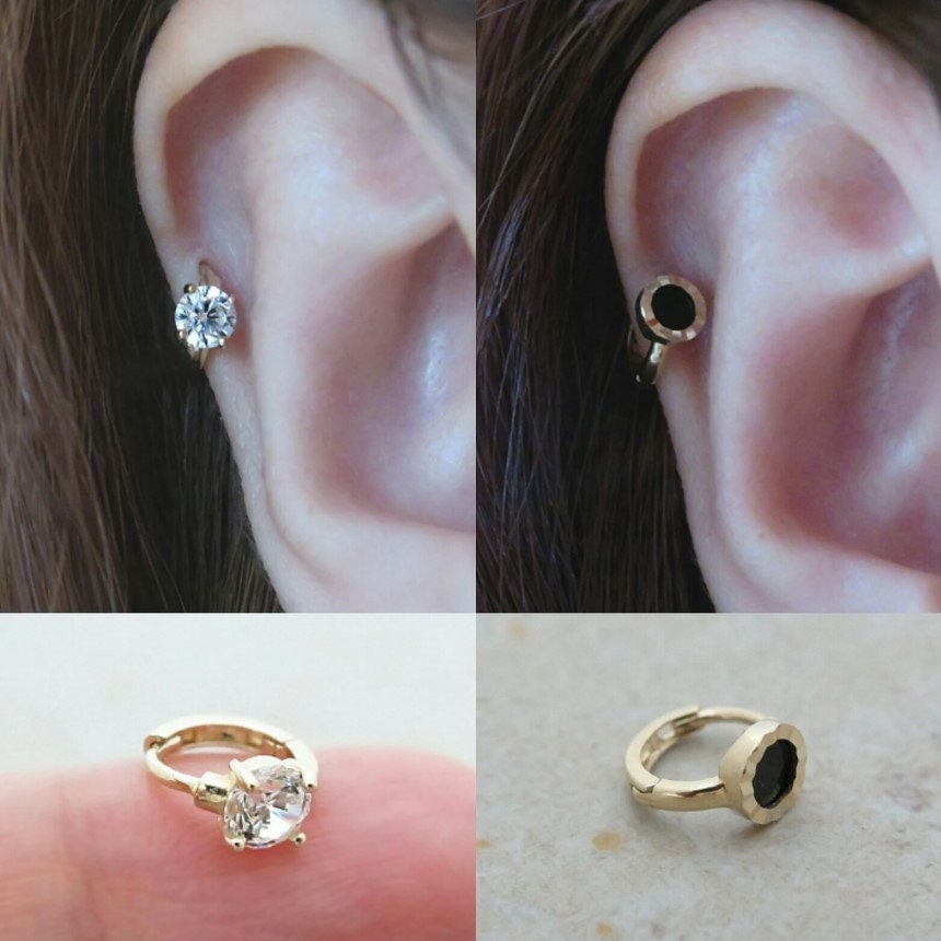 10K/14K Solid Gold piercing/CZ hoop earring/Helix | Etsy