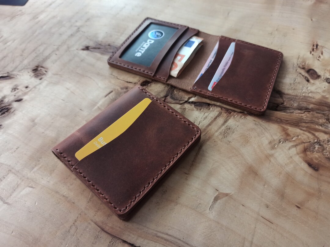 EDC Bifold Wallet With Id Window, Custom Brown Leather Wallet, ID ...