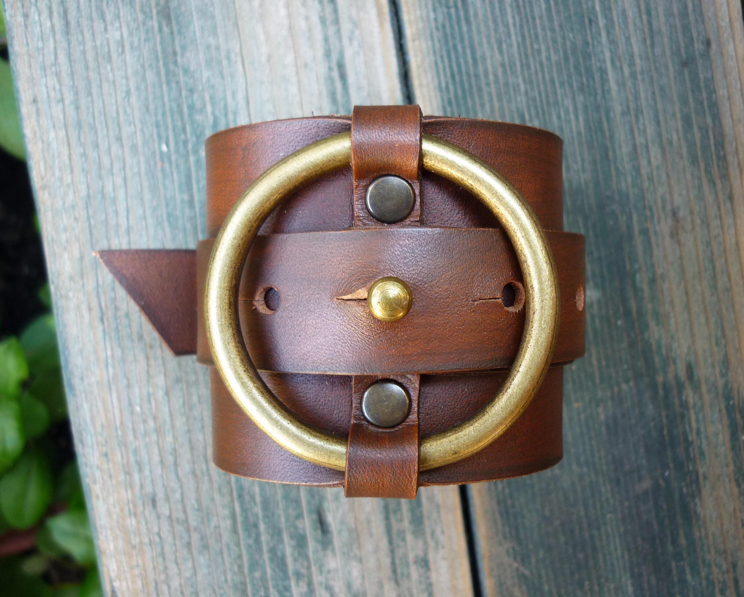 Handmade Bangle Bracelet for Women Brown Leather Cuff With - Etsy