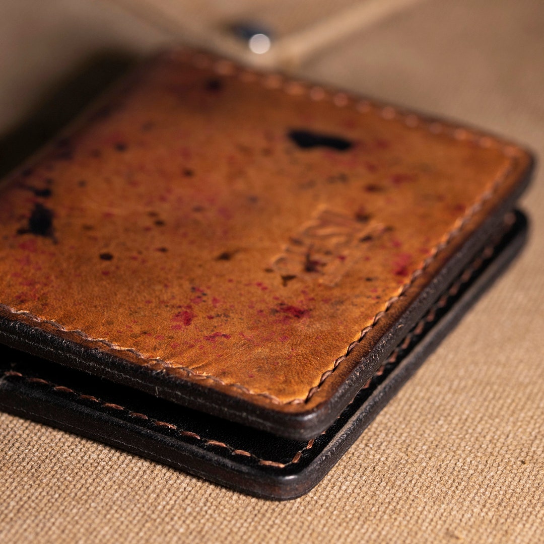 Bifold Leather Wallet With Id Window, Mens Thin Wallet, Personalized ID ...