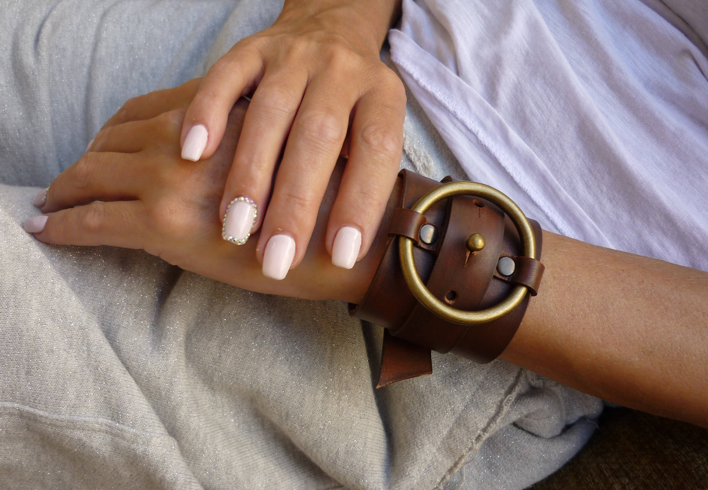 Handmade Bangle Bracelet for Women Brown Leather Cuff With - Etsy