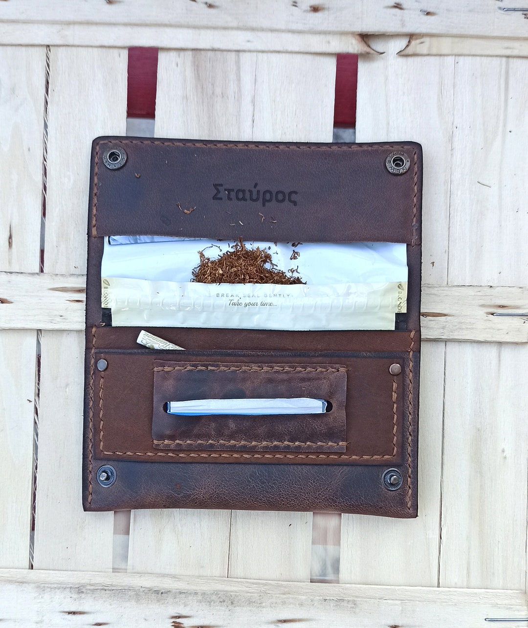 Handmade Brown Leather TOBACCO POUCH, Snuff Bag, Rolling Tobacco Case ...