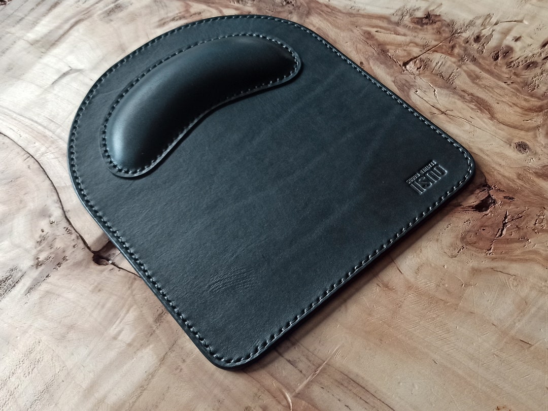 Black Leather Mouse Pad, Ergonomic Support, Mousepad With Wrist Rest ...