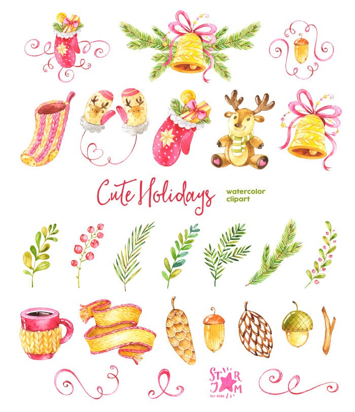 Cute Holidays. Watercolor Clipart Christmas Winter Deer - Etsy