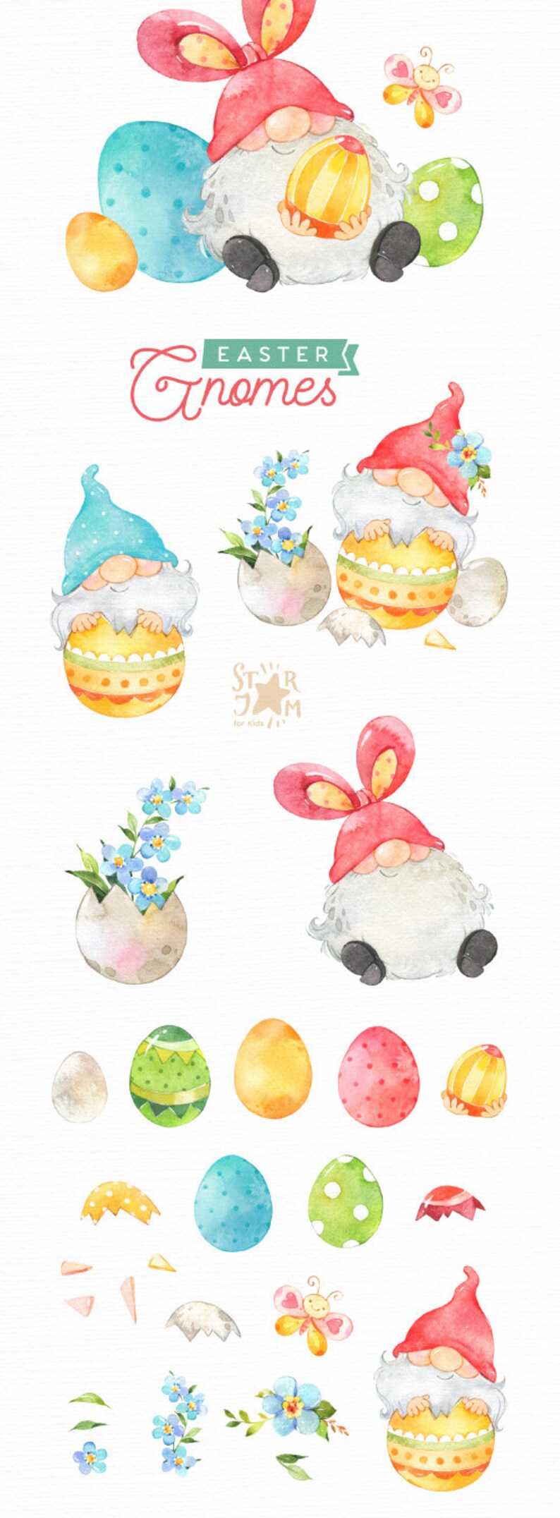 Easter Gnomes. Watercolor Clipart Spring Eggs Child - Etsy