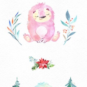 Yeti. Watercolor Clipart, Mother & Baby, Christmas, Fantasy, Bigfoot ...