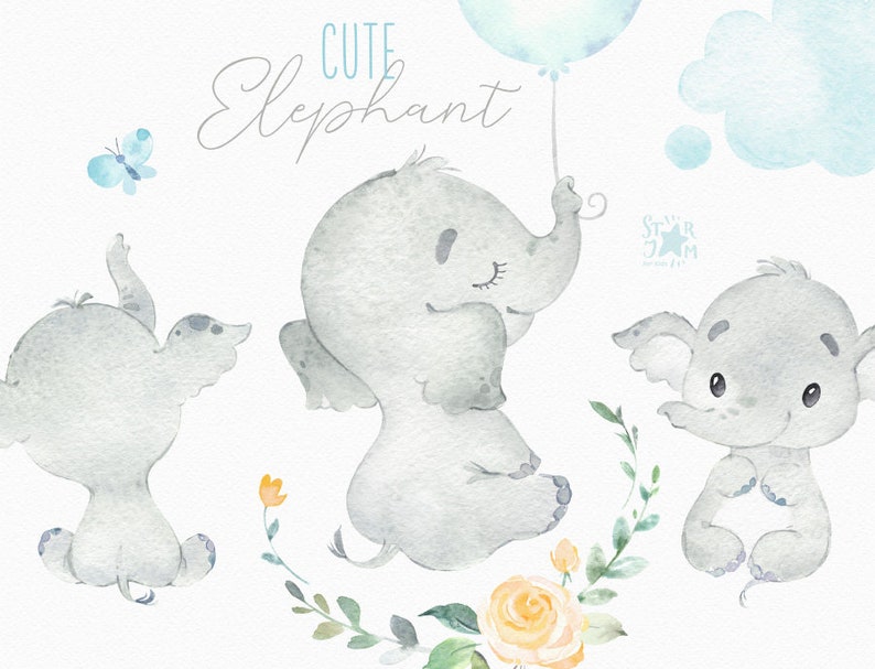 Cute Elephant Boy. Watercolor Little Animal Clipart Baby - Etsy