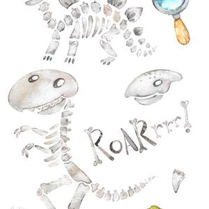 Dinosaurs Bones. Watercolor Clip Art, Archeology, Characters, Cute ...