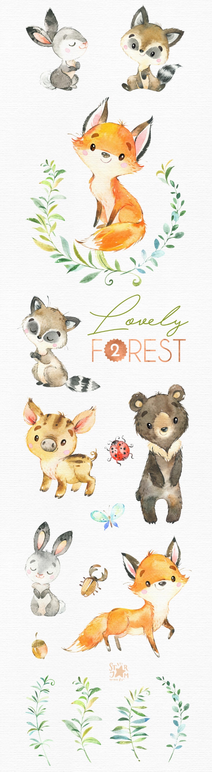 Lovely Forest 2. Little Animals Clip Art Watercolor Fox - Etsy