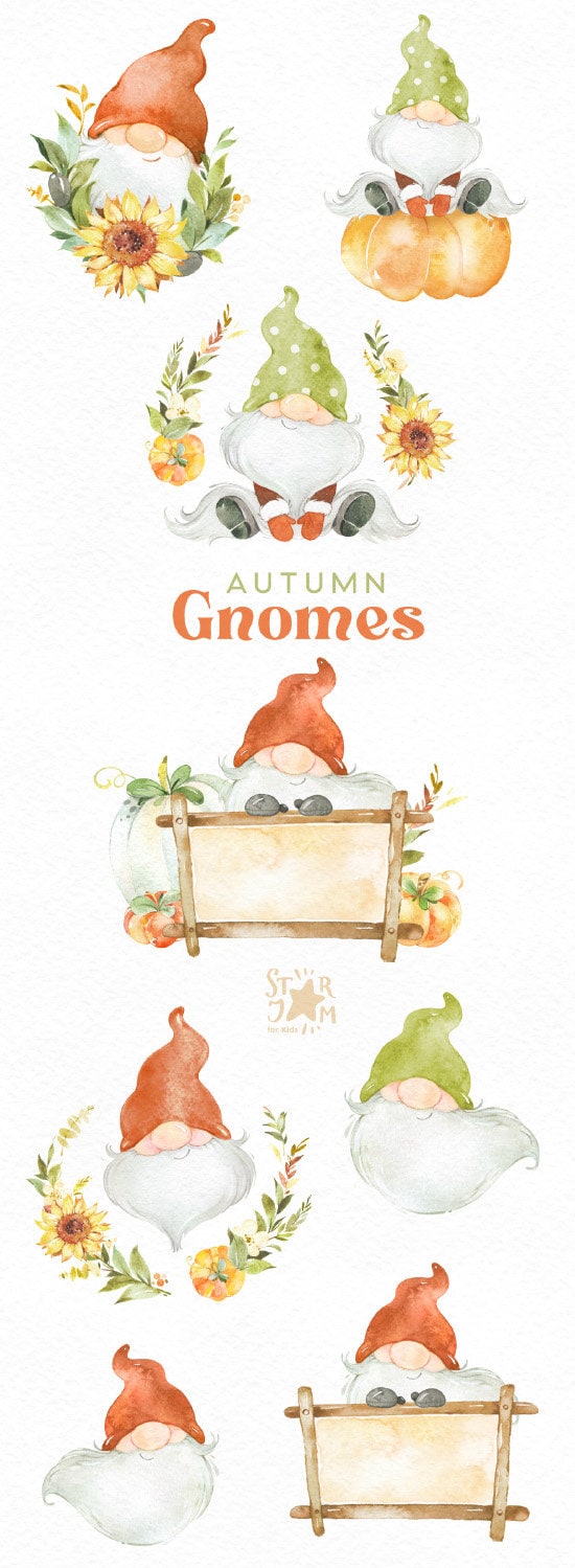 Autumn Gnomes. Watercolor Fall Clipart Halloween - Etsy