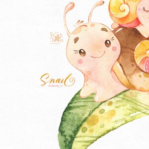 Snail Family. Watercolor Little Animal Clipart, Mother, Floral, Love ...