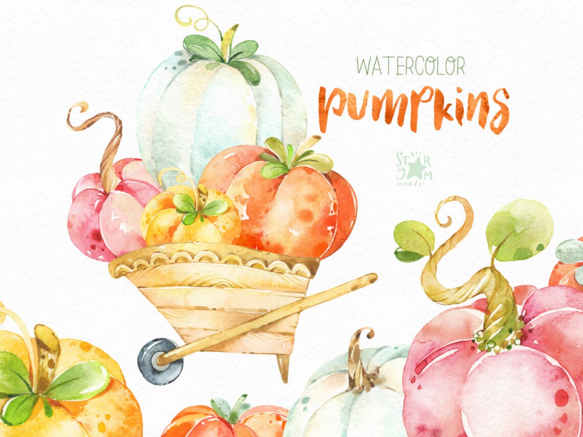 Watercolor Pumpkins. Fall Clipart Halloween Thanksgiving - Etsy