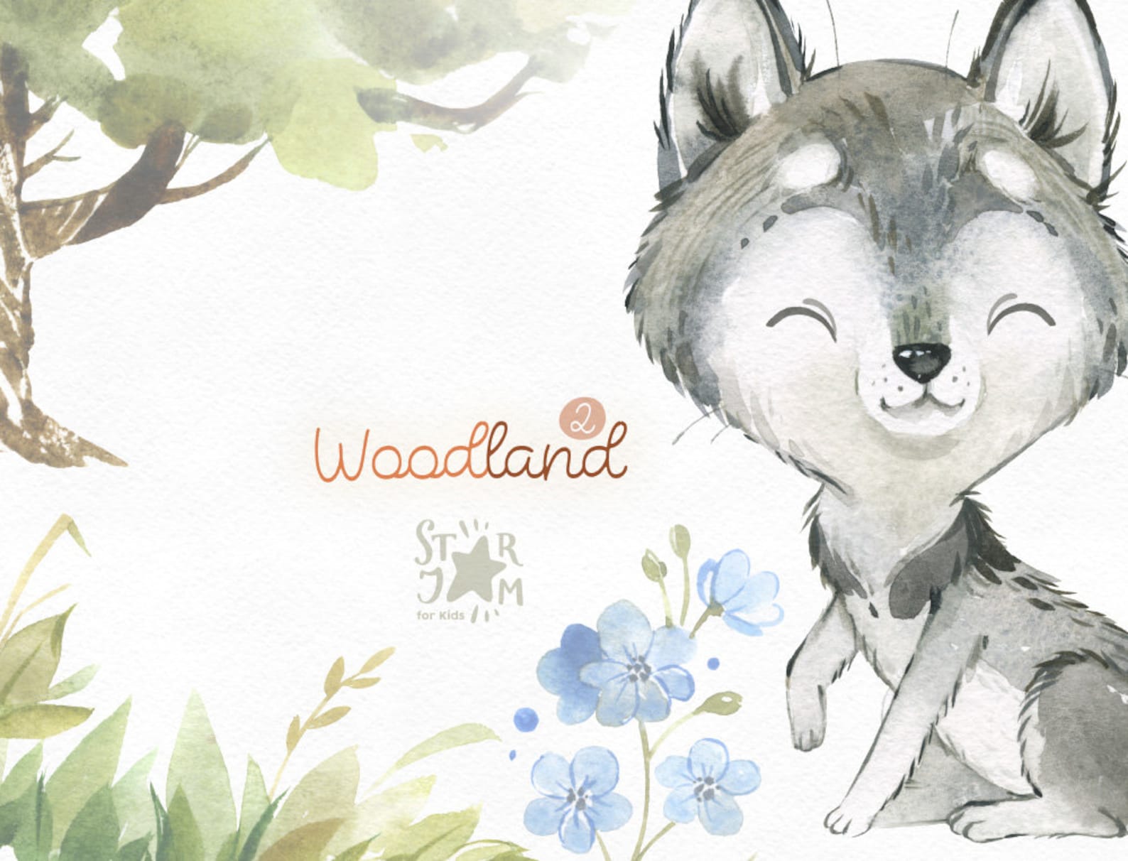 Woodland 2. Little animals watercolor clip art wolf | Etsy