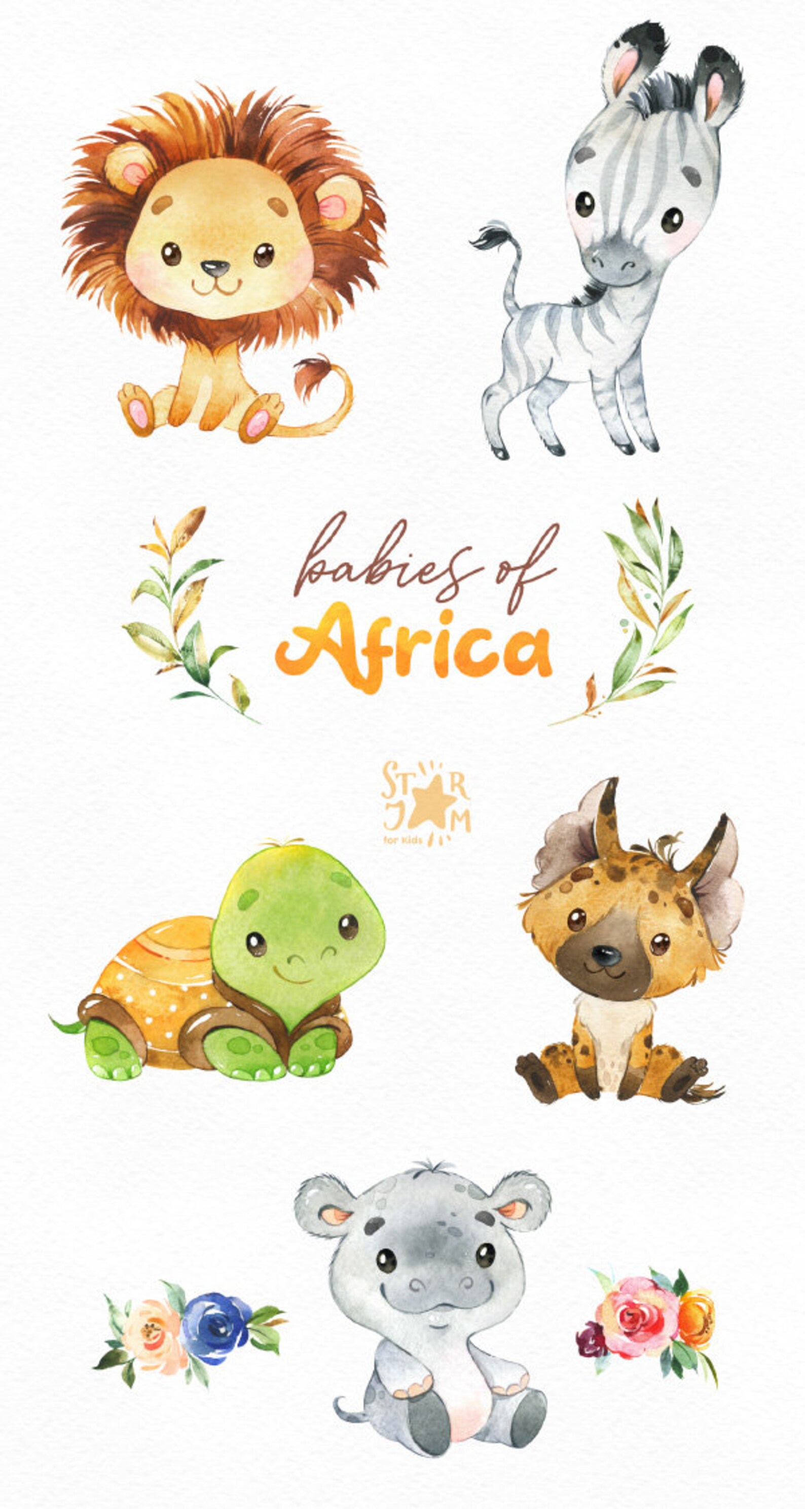 Babies of Africa. Watercolor Animals Clipart Lion Zebra - Etsy