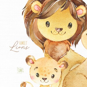 Lions Family. Watercolor Little Animal Clipart, Cubs Mother Father Lion ...