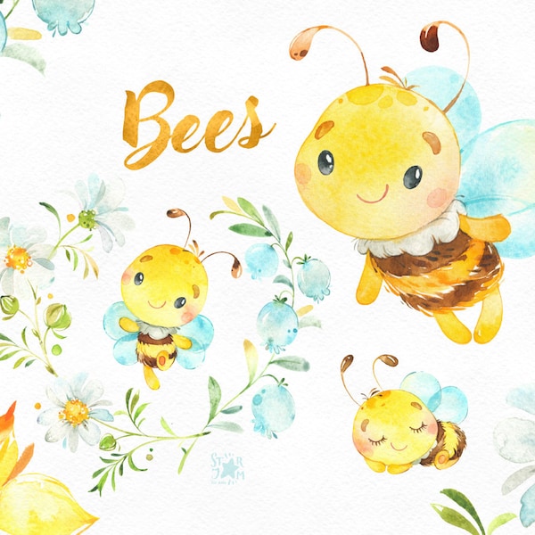 Bee Watercolor - Etsy
