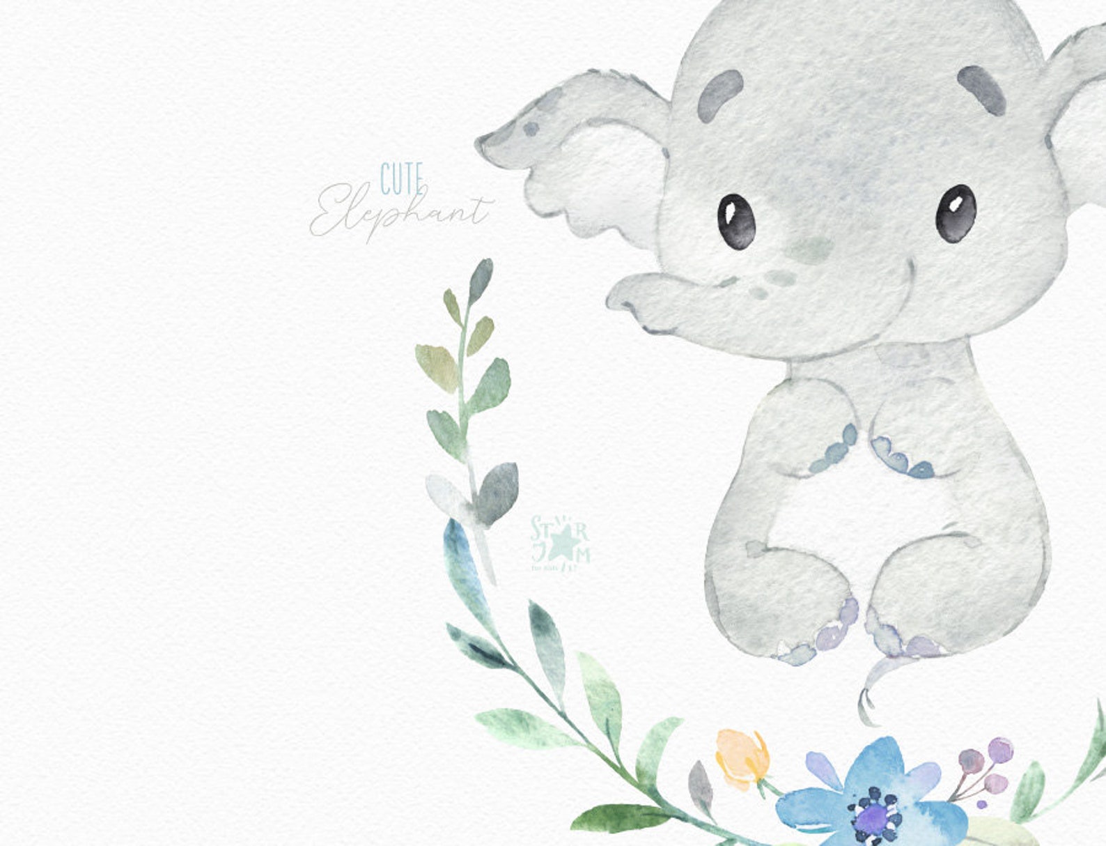 Cute Elephant Boy. Watercolor Little Animal Clipart Baby | Etsy
