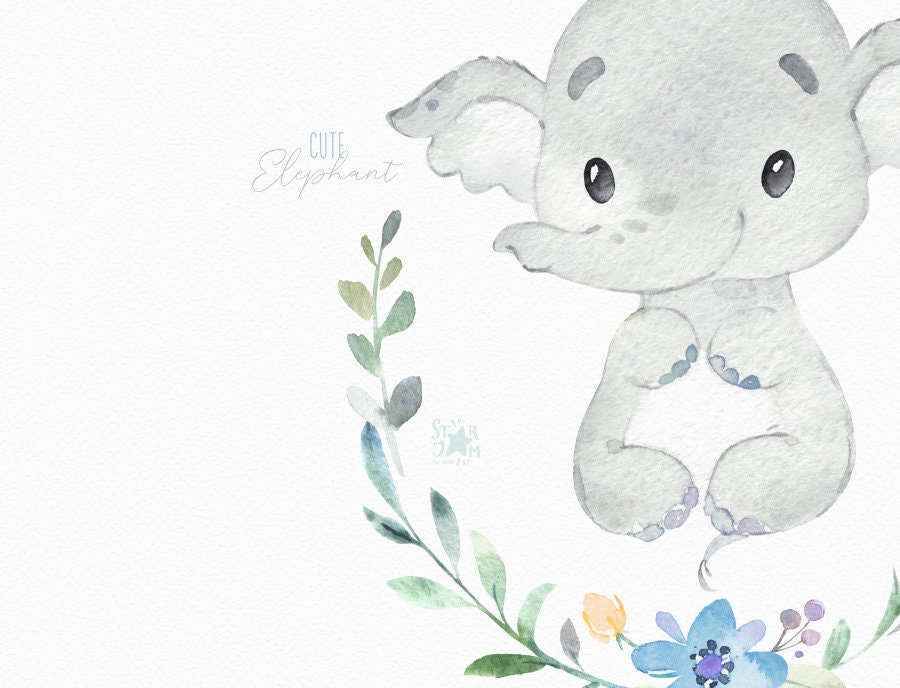 Cute Elephant Boy. Watercolor Little Animal Clipart Baby | Etsy