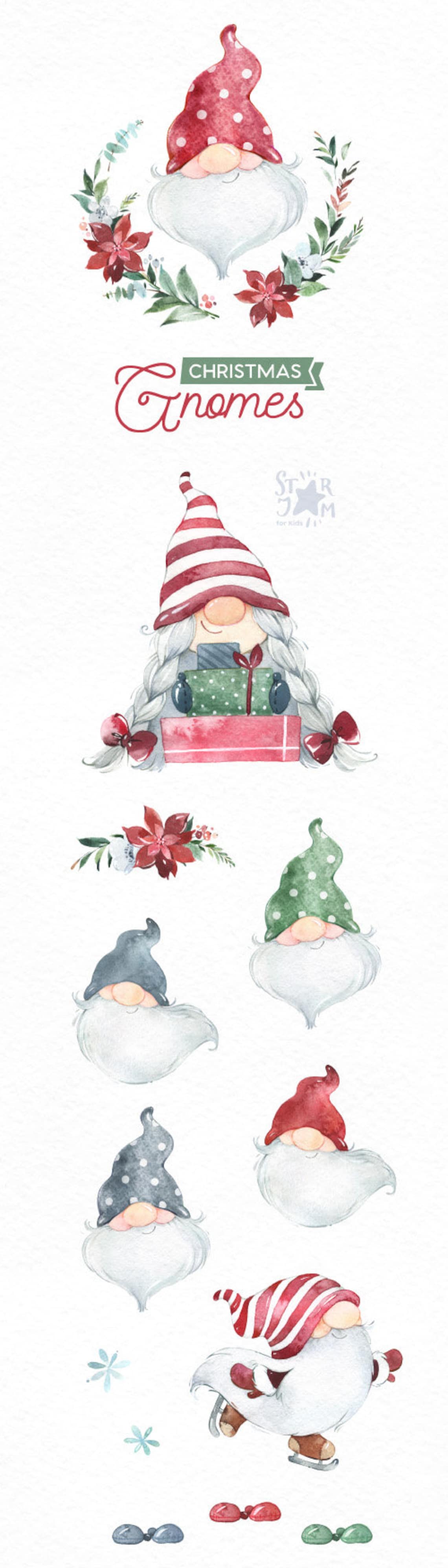 Christmas Gnomes 2 Watercolor Clipart Nordic Scandinavian - Etsy