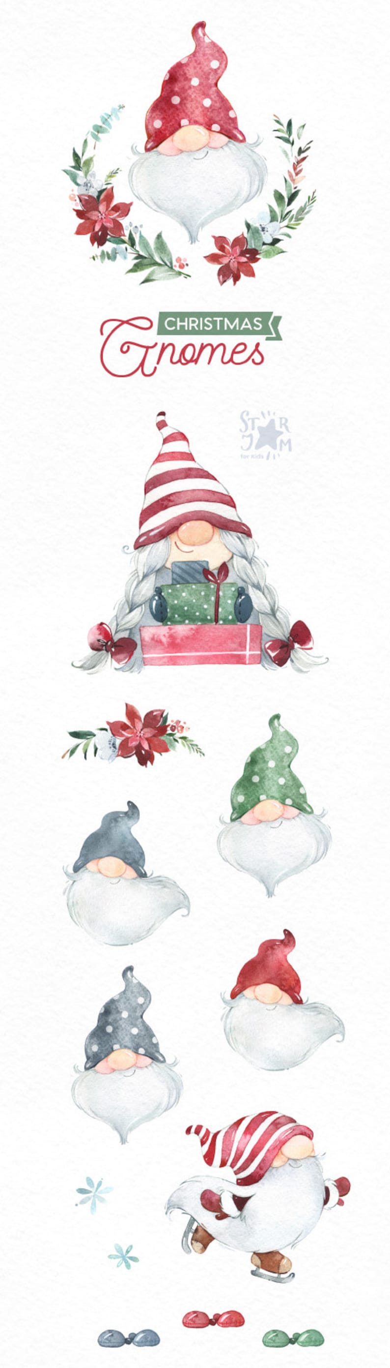 Christmas Gnomes 2 Watercolor Clipart Nordic Scandinavian - Etsy