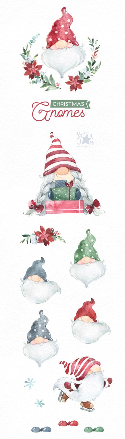 Christmas Gnomes 2 Watercolor Clipart Nordic Scandinavian - Etsy