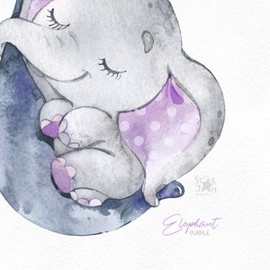 Elephant Baby Purple. Watercolor Little Animal Clipart, Africa, Neutral ...