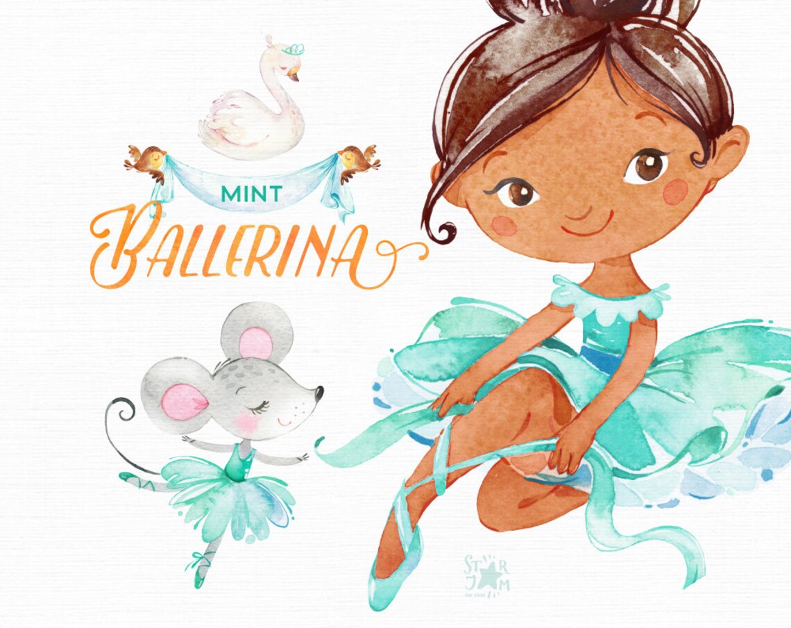 Mint Ballerina. Watercolor Clipart Little Girl Dress Ballet - Etsy