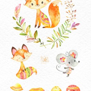 Cute Forest 3. Watercolor Little Animals Clipart, Fox, Mouse, Wild Boar ...