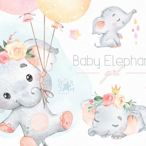 Elephant Baby Neutral. Watercolor Little Animal Clipart - Etsy