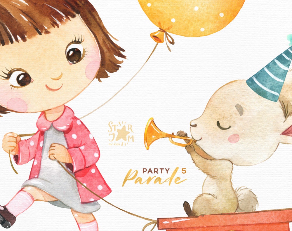 Party Parade 5. Watercolor Clipart Girl Animals Hedgehog - Etsy