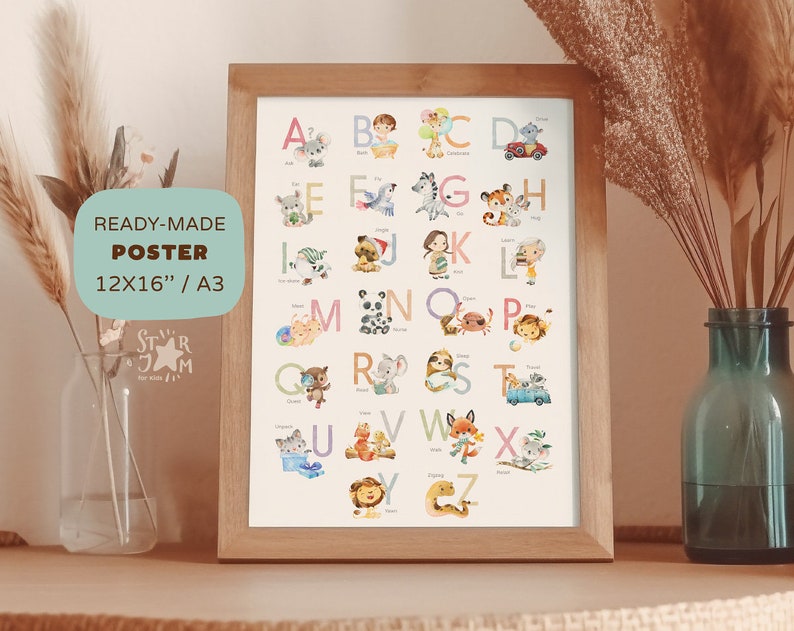 ABC Verbs. Watercolor Clipart, Alphabet, Animals, Letters, a to Z ...