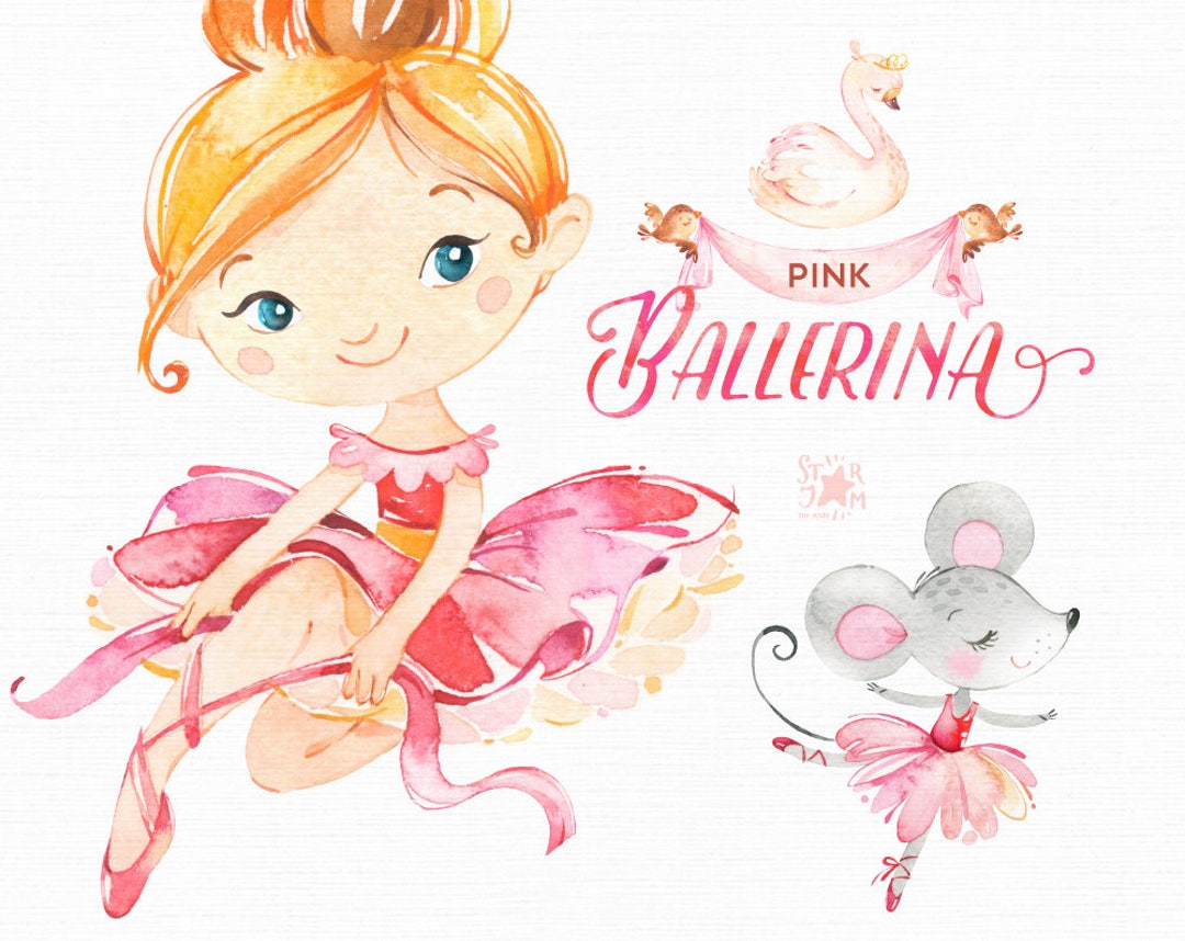 Pink Ballerina. Watercolor Clipart, Little Girl, Ballet Dancer, Pointe ...