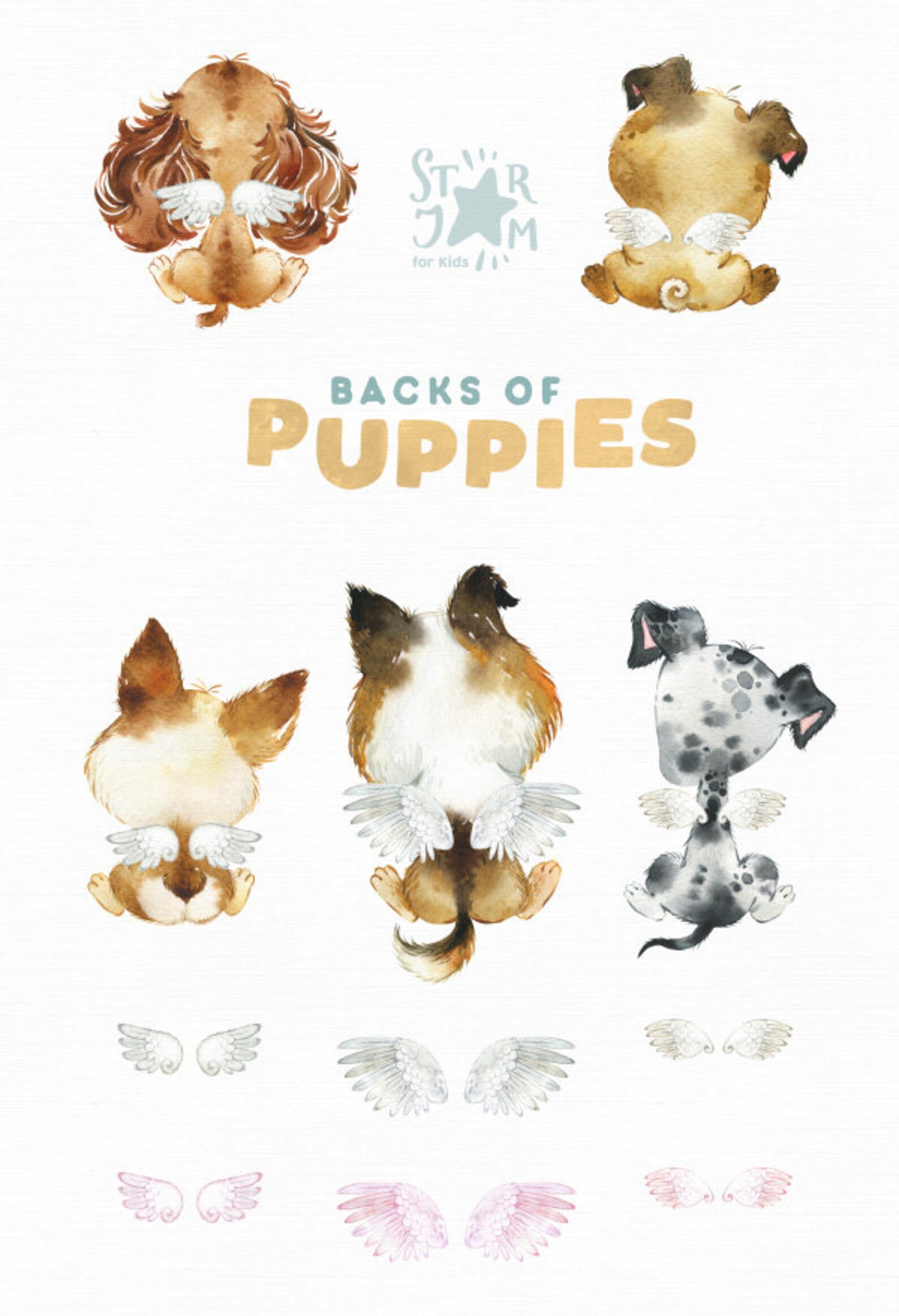 Backs of Puppies. Dalmatian Rough Collie Pug Welsh Corgi - Etsy