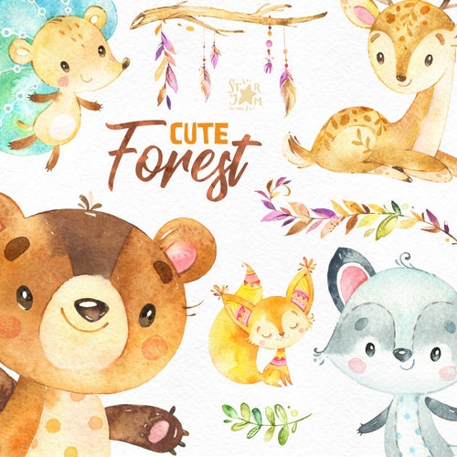 Cute Forest. Watercolor Little Animals Clipart Squirrel - Etsy