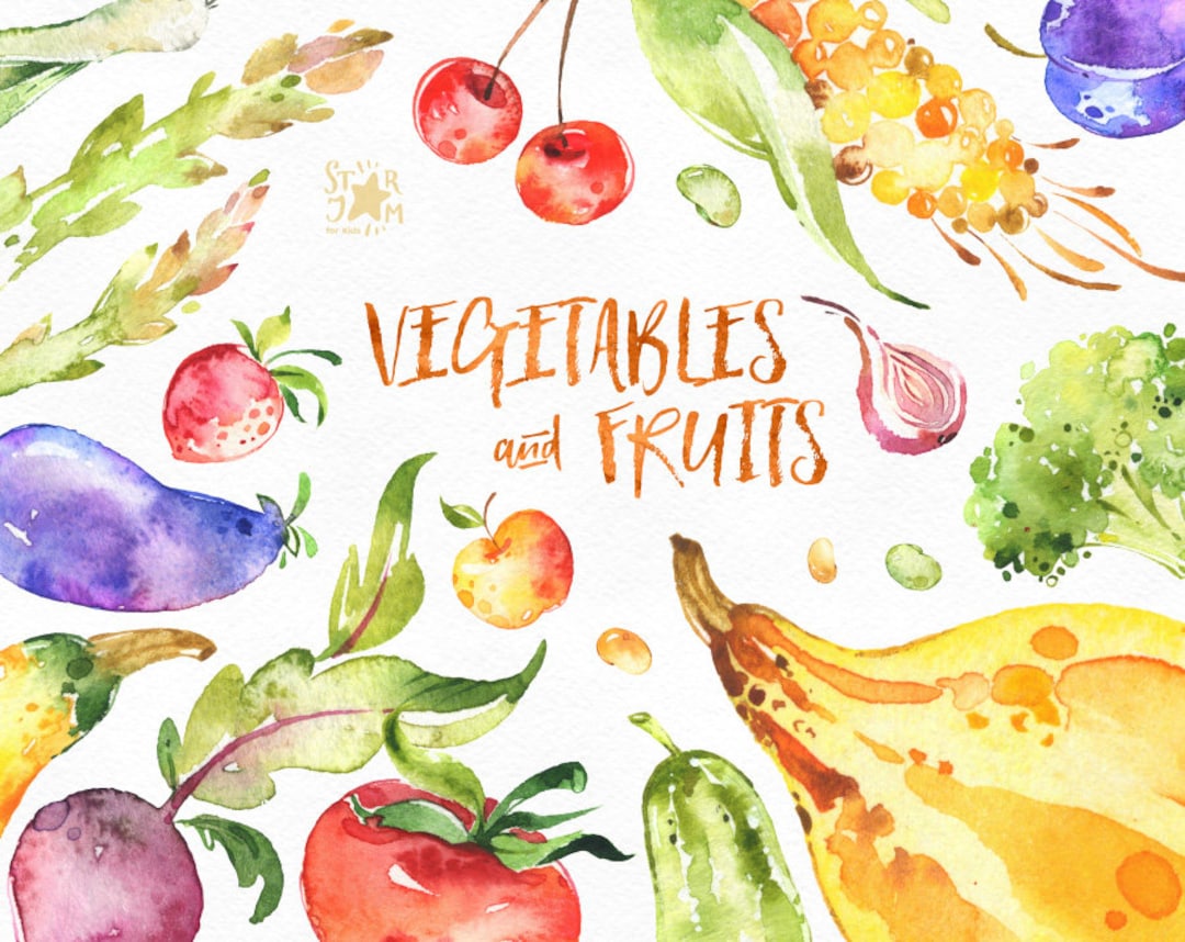 Vegetables & Fruits. Watercolor Clip Art, Farm, Harvest, Thanksgiving ...