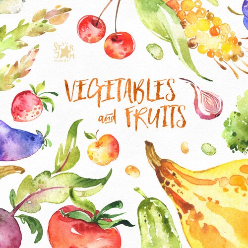 Vegetables & Fruits. Watercolor Clip Art Farm Harvest - Etsy
